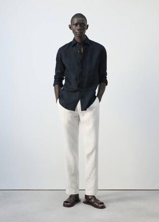 Mango Slim Fit-Hemd aus 100 % Leinen marineblau - Herren - XXL - MANGO MAN