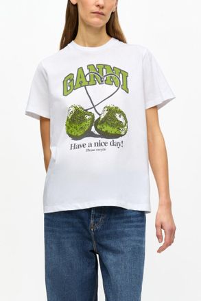 Ganni wei&szlig; Wei&szlig;es, lockeres Basic-T-Shirt Cherry aus Jersey Bio-Baumwolle - Gr&ouml;&szlig;e XXS