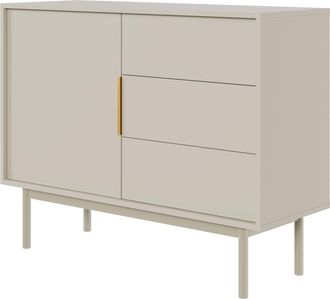 Selsey Kommode Aufbewahrungsschrank 1 T&uuml;r 3 Schubladen Schrank Schubladenschrank Push to Open Soft Close 104 cm Viviaro Graubeige