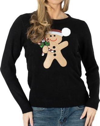 Noroze Femmes No&euml;l Pull-Over Joyeux No&euml;l Cadeaux Dames Elfe Pull Tricot&eacute; (40, Canne en Pain d&eacute;pice Noir)