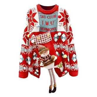 Generic Pull Femme De Noel Chaud,Pullover Hiver Femmes Confortable Chaud Tricot ÉPais Design Imprimé Loisir Sweater Haut Col Rond Manches Longues Tissu Doux