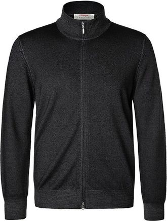 Gran Sasso Herren Cardigan grau Schurwolle unifarben
