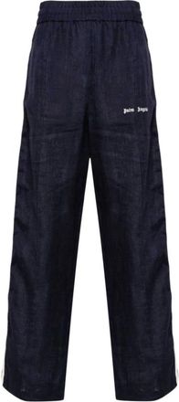 Palm Angels Homme, Pantalons, Bleu, Taille: S Pantalon de Piste en Lin &agrave; Logo Classique Bleu Marine