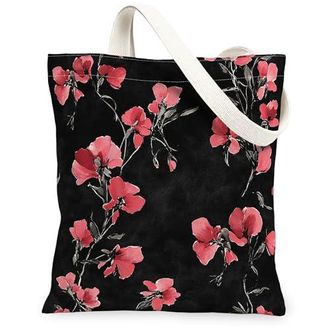 Generic Sac fourre-tout en toile de pois de senteur printaniers pour le shopping, 33 x 38 cm, sac d&eacute;picerie r&eacute;utilisable vintage pour femme, motif de voyage f