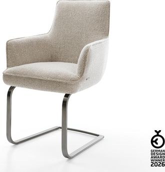 DELIFE Freischwinger Heira-Flex mit Armlehnen Webstoff Soft Beige Freischwinger flach Graphit Taschenfederkern, Esszimmerst&uuml;hle