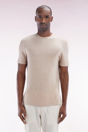Eden Park T-shirt Uni En Lin Stretch Beige Coupe Droite
