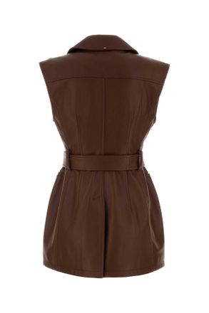 Sportmax Womens Chocolate Leather Favella Vest Brandy Giacche Pelle Jacket