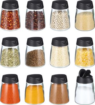 Hemoton 12 St&uuml;cke Teiliges Gew&uuml;rzglaser Mit Doppeldeckel, Glasflaschen Gew&uuml;rzbeh&auml;lter F&uuml;r Salz Pfeffer Und Co Praktische Aufbewahrung F&uuml;r K&uuml;che Und Bbq Schwar