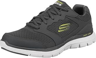 Skechers Mens Flex Advantage 4.0 Sneaker, Charcoal Leather Mesh PU Trim, 9.5 UK