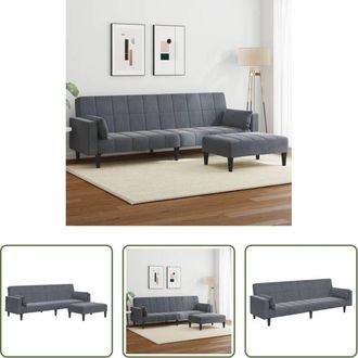 vidaXL Sofa mit Fu&szlig;hocker - Schlafsofa 2-Sitzer mit Fu&szlig;hocker Dunkelgrau Samt