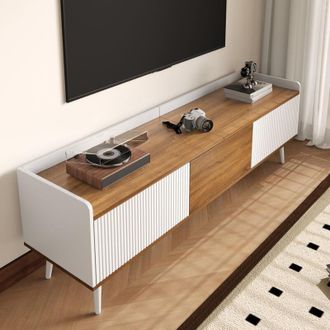 STILVORA Meuble TV avec avec 3 Portes Stri&eacute;es, Bord Sur&eacute;lev&eacute; et Anti-Basculement, Style Moderne, en MDF, 160&times;39&times;49,5 cm, Blanc et Naturel