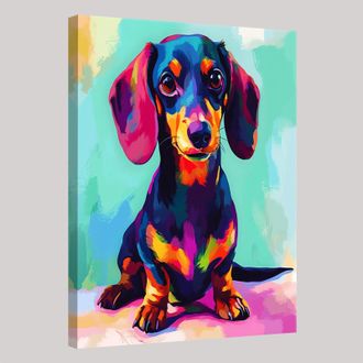 Generic Bild auf Leinwand Bemalter s&uuml;&szlig;er Dackel 50 x 40 cm Gerahmter Kunstdruck Wandkunst Aufh&auml;ngefertig Dekoration f&uuml;r Wohnzimmer Schlafzimmer K&uuml;che Badezimm