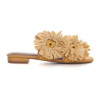 Kurt Geiger Femme, Chaussures, Jaune, Taille: 36 EU Sandales plates &agrave; boucle en raphia