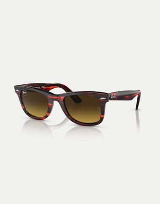 Ray-Ban Original Wayfarer - Eckige Sonnenbrille aus Acetat in Rot gestreift mit Gl&auml;sern in Braun