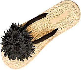 Generic Sandales d&eacute;t&eacute; 2026 pour femmes, chaussures de plage, tongs &agrave; la mode, fleurs, confortables, plates, l&eacute;g&egrave;res, d&eacute;contract&eacute;es, Noir, 6.5 UK 3X-Narrow