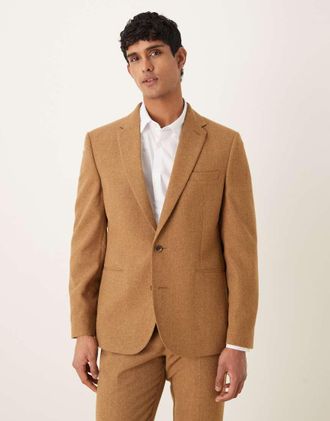 Asos Schmal geschnittene Anzugjacke aus Wollmix in Braun-Brown