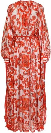 Dolce & Gabbana Femme, Robes, Multicolore, Taille: 36 FR Robe Longue Kaftan Imprim&eacute;e Majolica