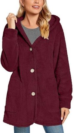 Generic Veste Femme Hiver Chaud Anorak Femme Avec Capuche Women S Fleece Button Cardigan Casual Coat Manteau Laine Manteau Capuche Fourrure Wine Xxl