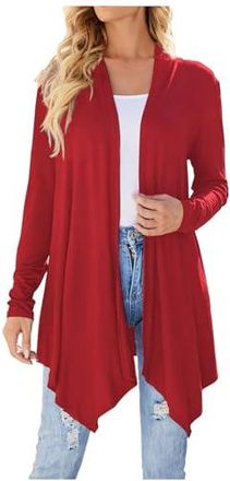 Generic 2026 Cardigan Femme Long, Gilet Femme Manche Longues Ouvert sur Le Devant Couleur Unie Manteau Chic et &Eacute;l&eacute;gant de Mode Ample Drap&eacute; Cardigans Coupe Cin
