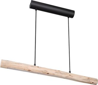 Globo Lighting Holz Hängeleuchte Pendelleuchte Holz lang Holzlampe hängend Lampe, Natur Maserung schwarz-matt, 1x LED 15W 1062Lm warmweiß, L 80 cm