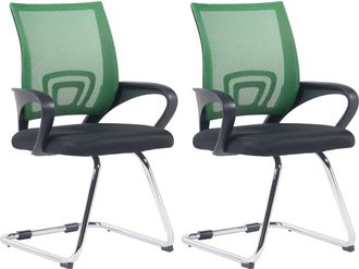 Clp 2er Set Freischwinger Eureka I Polsterstuhl mit Stoffbezug I R&uuml;ckenlehne mit Netzbezug I Esszimmerstuhl mit Metallgestell, Farbe:gr&uuml;n