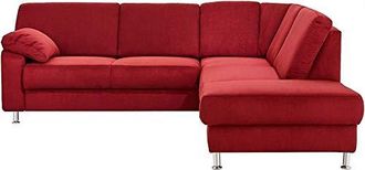Cavadore Cavadore Ecksofa Belfast mit Ottomane rechts / Polsterecke mit Federkern / inkl. Vorziehsitz und Bettkasten / 243 x 88 x 218 / Mikrofaser Dunkelrot