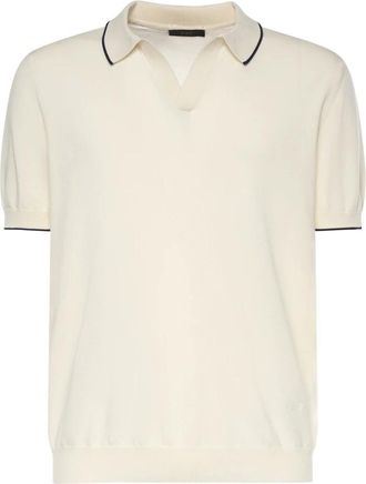 Fay Homme, Tops, Blanc, Taille: L T-shirt Col V avec Bordure