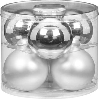 Magic Bodyfashion Weihnachtskugeln Glas 10cm 6 STK. Christbaumkugeln Christbaumschmuck (Silber Glanz/wei&szlig; matt)