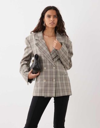 Miss Selfridge Blazer mit starken Schultern, zweireihig, kariert-Multi