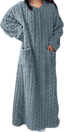 Generic Chemise de nuit longue en polaire &eacute;paisse pour femme - Peignoir en peluche douce pour femme grande taille - Peignoir en flanelle polaire chaude &agrave; manc