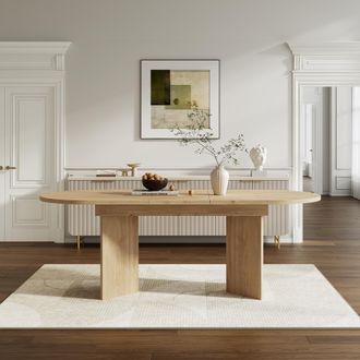 Merax Ovaler Esstisch, Ausziehbarer Esstisch, mit abgerundeten Ecken, verdickte Tischplatte, f&uuml;r 4-6 Personen, geeignet f&uuml;r Wohnzimmer, Esszimmer, K&uuml;che, B&uuml;