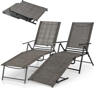 Giantex Liegestühle 2er Set, Klappbare Sonnenliegen mit Verstellbarer Rückenlehne und Fußstütze, Outdoor Liege für Poolbereich, Hinterhof, Garten, belastbar b