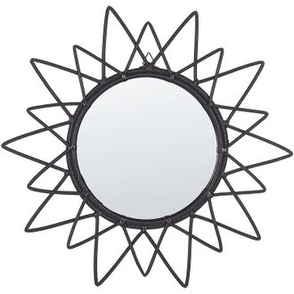 Beliani Beliani - Miroir Mural Moderne Rond avec Cadre en Rotin Forme de Soleil &oslash; 61 cm Noir Aroek