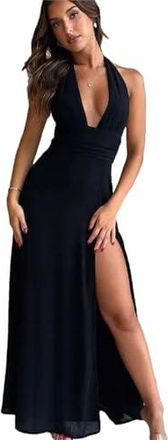 Generic Femmes Élégantes sans Manches Dos Ouvert Mince À Lacets Soirée Élégance Club Robe De Soirée Black M