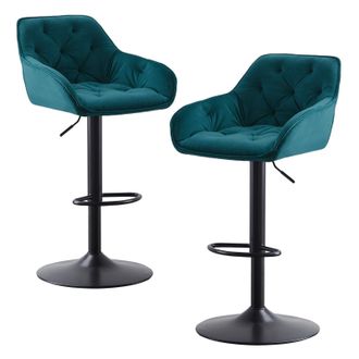 Ainpecca Barhocker 2er Set Samt, Drehbare Barst&uuml;hle h&ouml;henverstellbar mit Armlehne & Fu&szlig;st&uuml;tze, Gepolsterte K&uuml;chenhocker mit Knopfheftung, Tresenhocker f&uuml;r K&uuml;ch
