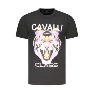 Cavalli Schwarzes Baumwoll Grafik Tee Shirt - - Tops - Herren - Schwarzk - L