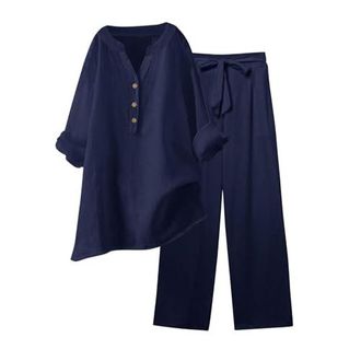 Generic Tenues da&eacute;roport 2026 pour femmes - Tenue 2 pi&egrave;ces - Pull court &agrave; manches longues - Pantalon de surv&ecirc;tement &agrave; jambe large - Ensemble de voyage dautomn