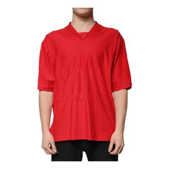 Dolce & Gabbana Rotes V-Ausschnitt Baumwoll T-Shirt - - Tops - Herren - Rot - L