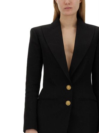 Balmain Womens Single-Breasted Wool Jacket Black