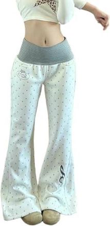 Generic QXDZSW Pantalon slim d&eacute;contract&eacute; &agrave; pois blancs pour femme fille ray&eacute;e mince jambe droite pantalon patchwork, blanc, XXL