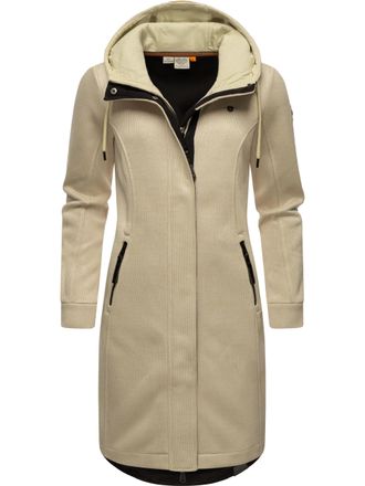Ragwear Damen Leichter Rippstrick-Übergangsmantel lang windabweisend mit Kapuze Letti Long Bonded Ecru Gr. 3XL