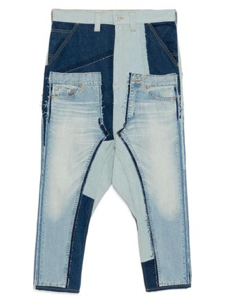 Junya Watanabe jean à design patchwork - Bleu
