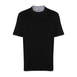 Brunello Cucinelli Homme, Tops, Noir, Taille: XL T-shirt &agrave; effet superpos&eacute;