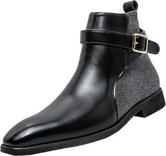 Generic Bottines Homme Bout Pointu Cuir Patchwork R&eacute;tro Mode Boucle Bottes Courtes Coupe-Vent Chic Legeres Britannique Business Bottines habill&eacute;es pour Homme 