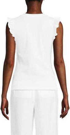 Lands End Baumwollripp-Top mit Volants, Damen, Größe:40-42 regular, Weiß, Baumwolle/Elasthan, by Lands End