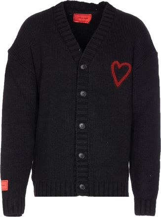 Vision Of Super Heart-embroidered Button Cardigan