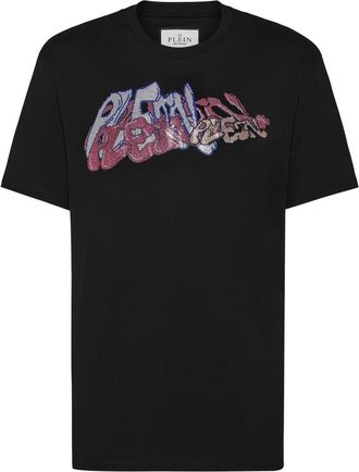 Philipp Plein Homme, Tops, Noir, Taille: L T-Shirt &agrave; Col Rond Bombing Graffiti