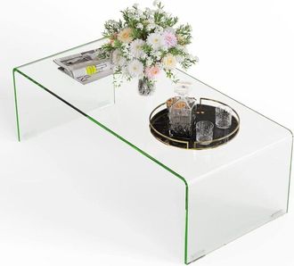 Costway Couchtisch aus gehärtetem Glas, U-förmiger Beistelltisch, Moderner Glastisch, Wohnzimmertisch Kaffeetisch, für Wohnzimmer Büro Hotel, 108 x 50 x 35