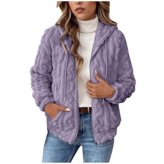 Generic Polaire &Agrave; Capuche pour Femme Manteaux Peluche Zipp&eacute;e &Eacute;paissir Garder Cardigan D&eacute;contract&eacute;e Hooded Coat Mode Hiver Outerwear