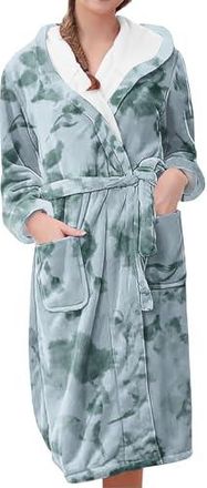 Generic Manteau l&eacute;ger pour femme - Robe de chambre longue &agrave; capuche pour femme - Robe longue avec ceinture en flanelle polaire - Grande taille - Peignoir dhiv